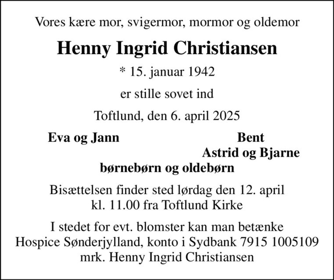 Henny Ingrid Christiansen | Danmarks største medie for mindesider og ...