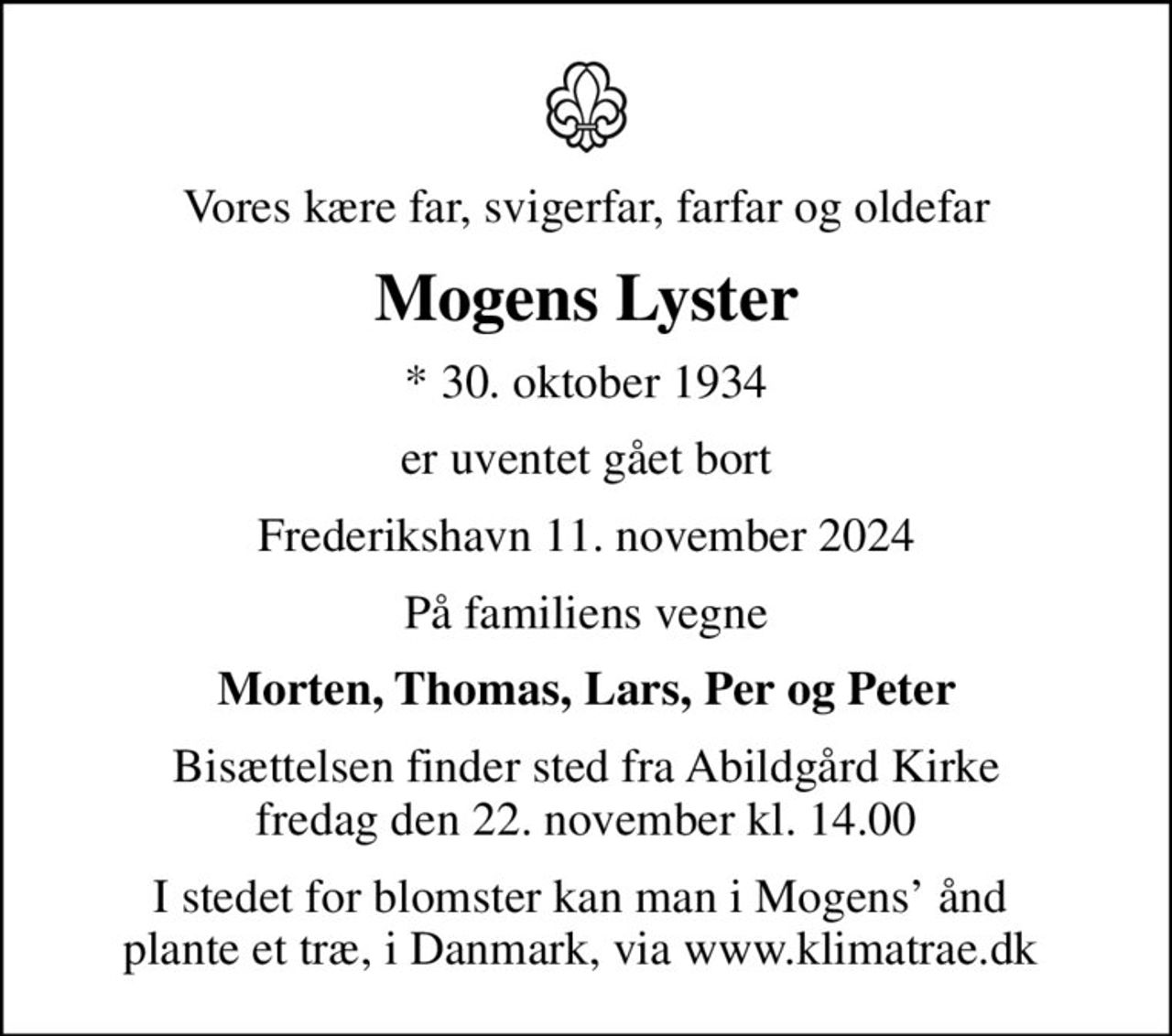 Mogens Lyster | Danmarks største medie for mindesider og dødsannoncer
