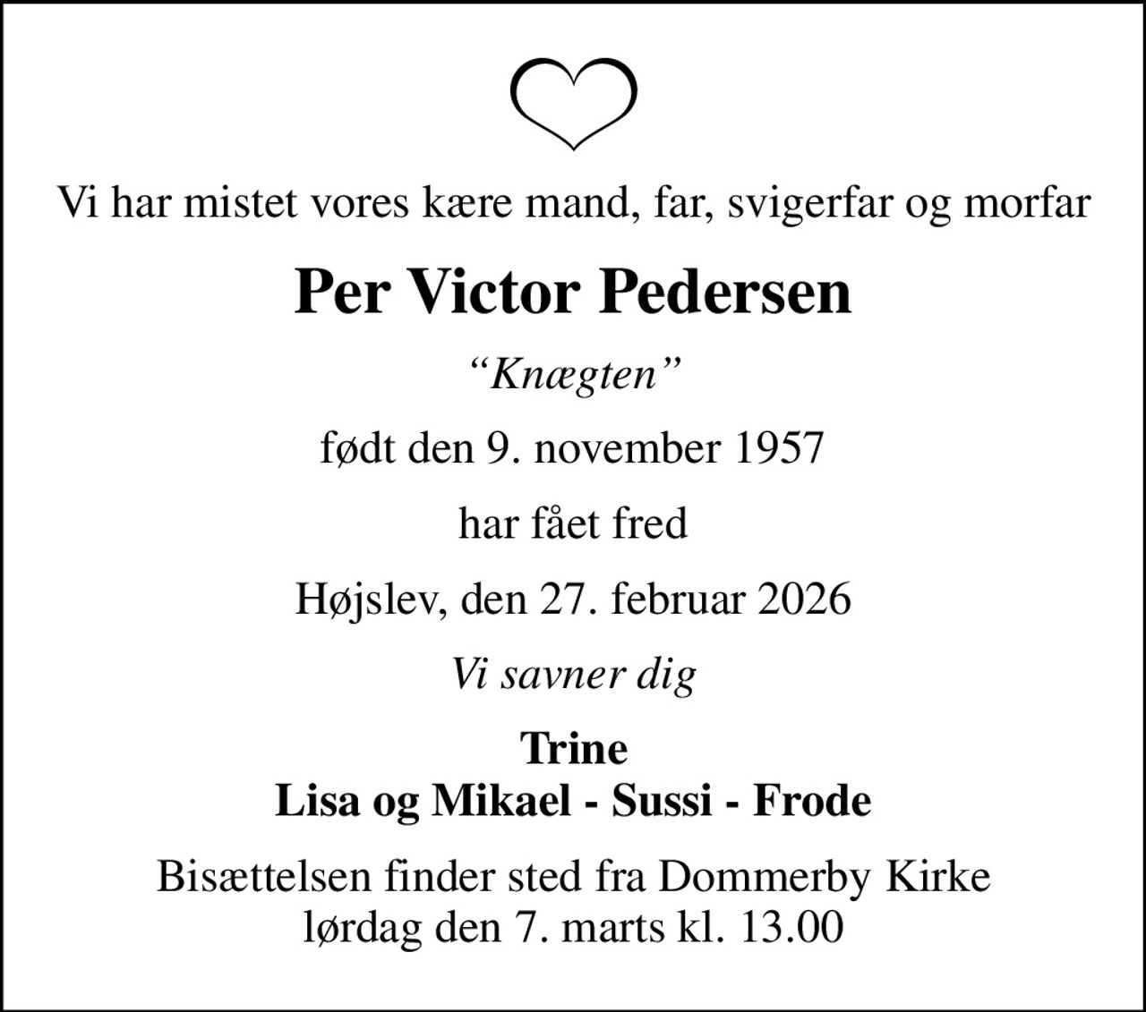 Per Victor Pedersen | Danmarks største medie for mindesider og dødsannoncer