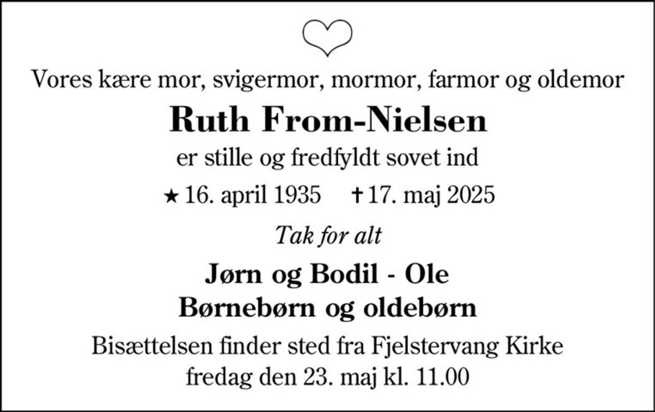 Ruth From-Nielsen | Danmarks største medie for mindesider og dødsannoncer