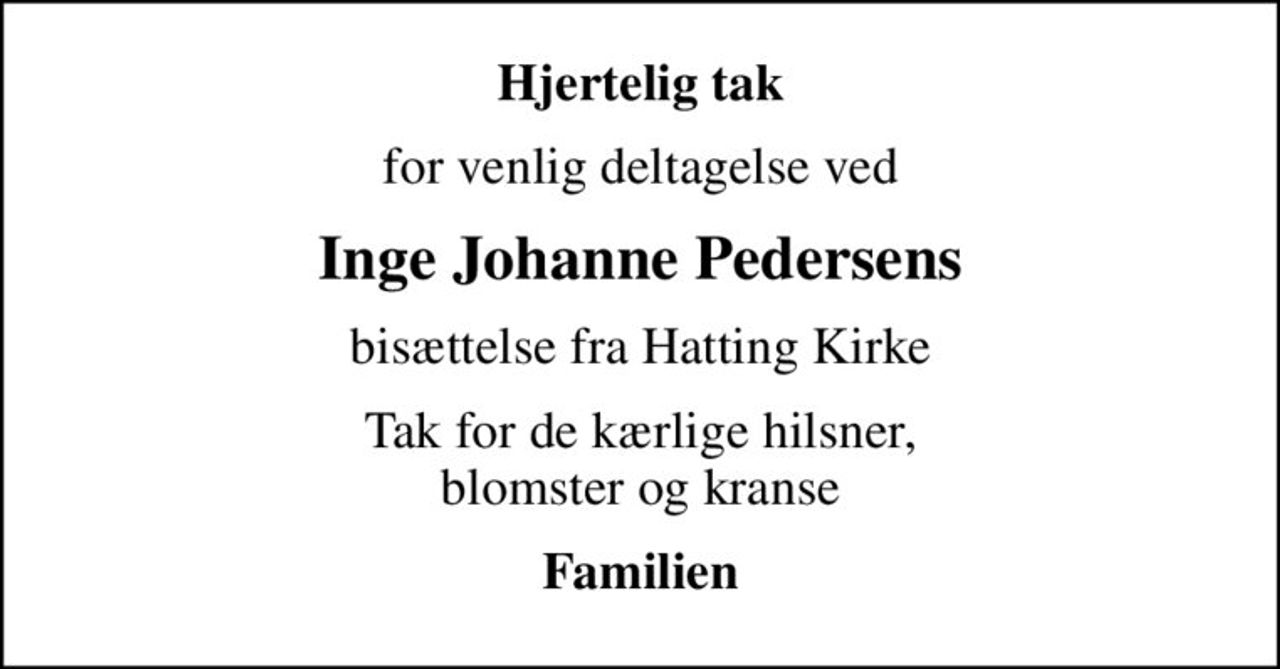 Inge Johanne Pedersen | Dødsannoncer i Danmark
