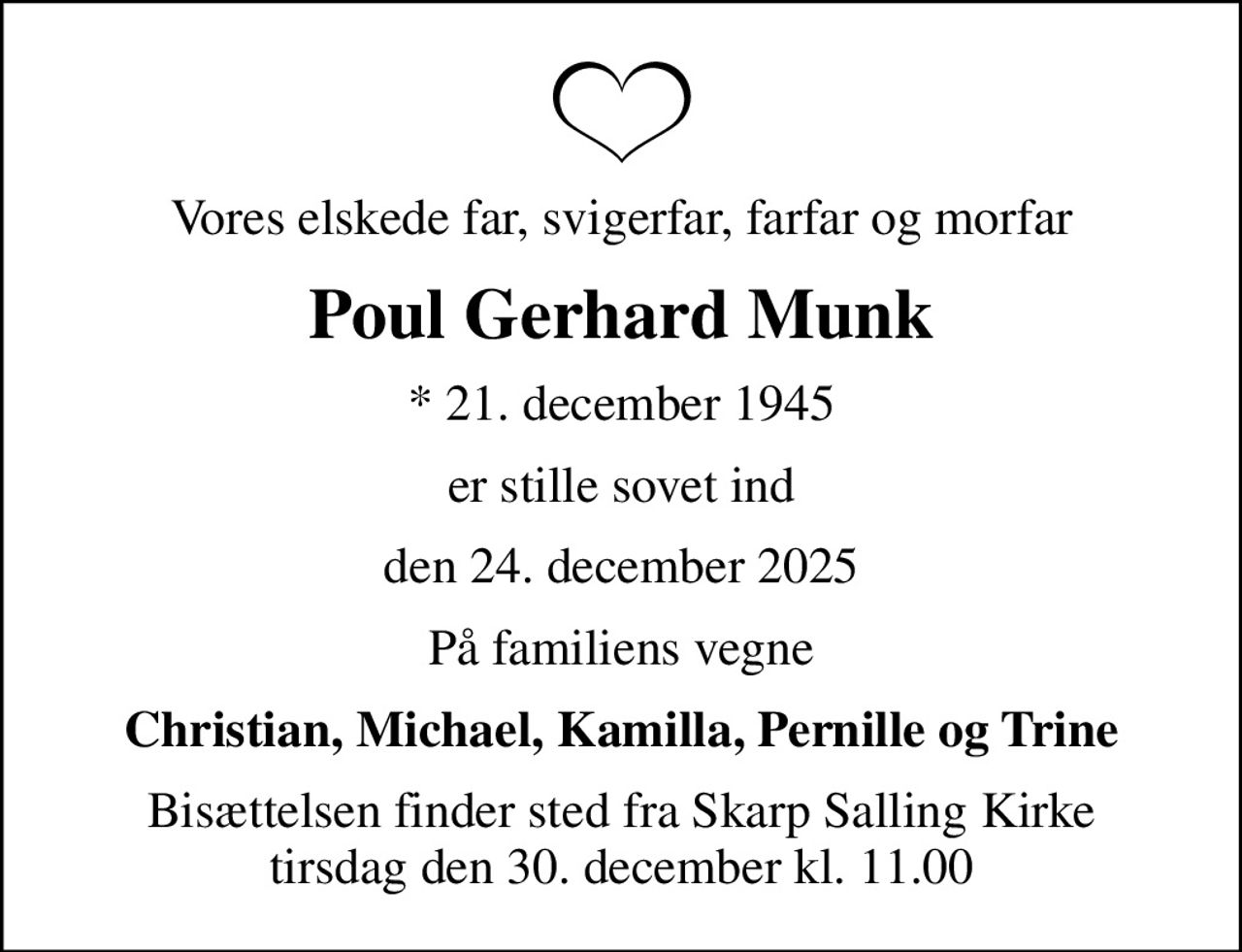 Poul Gerhard Munk | Danmarks største medie for mindesider og dødsannoncer