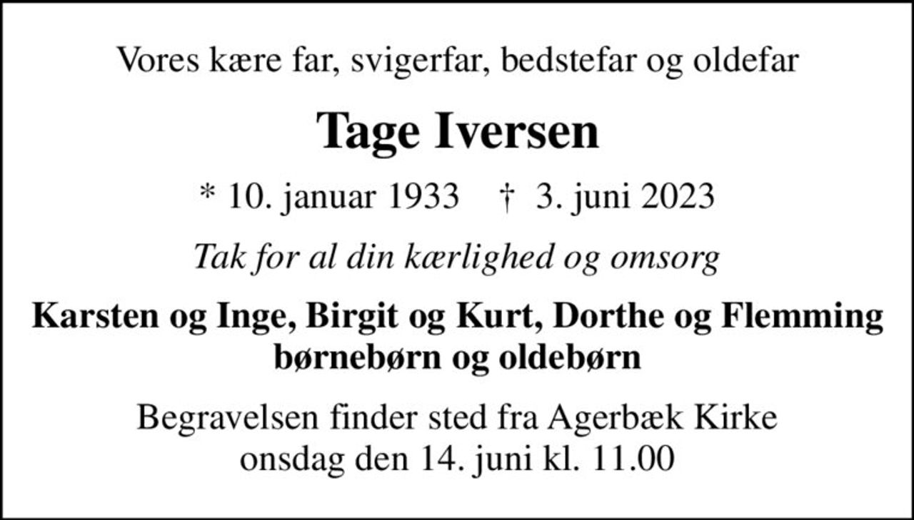 Tage Iversen | Dødsannoncer i Danmark