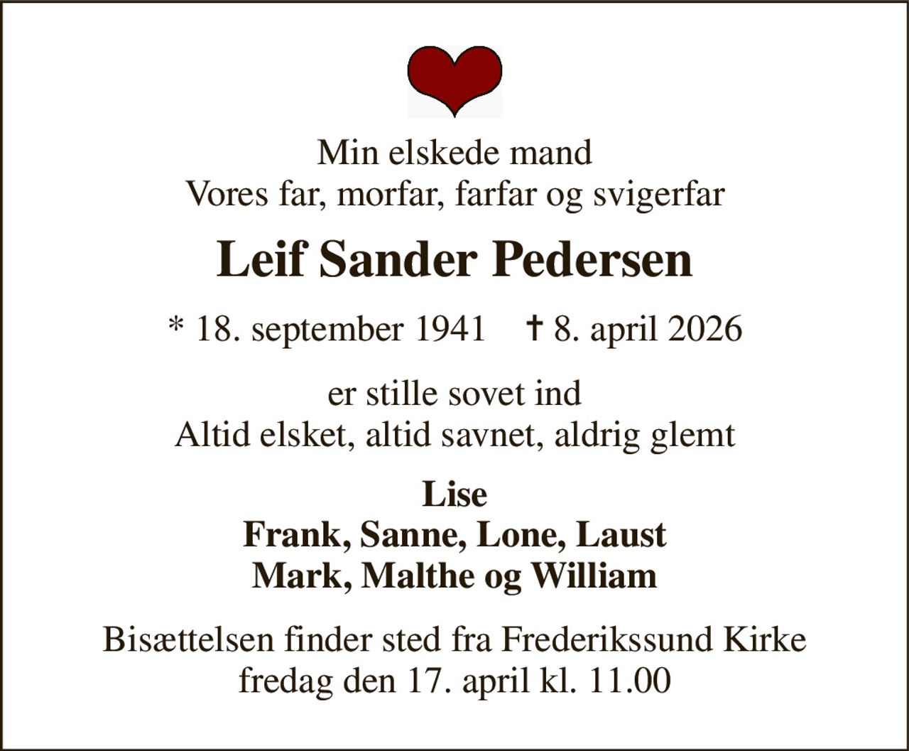 Leif Sander Pedersen | Danmarks største medie for mindesider og ...