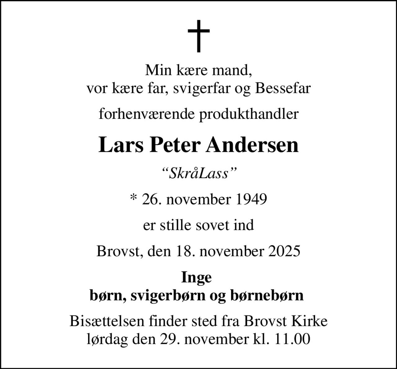 Lars Peter Andersen | Danmarks største medie for mindesider og dødsannoncer