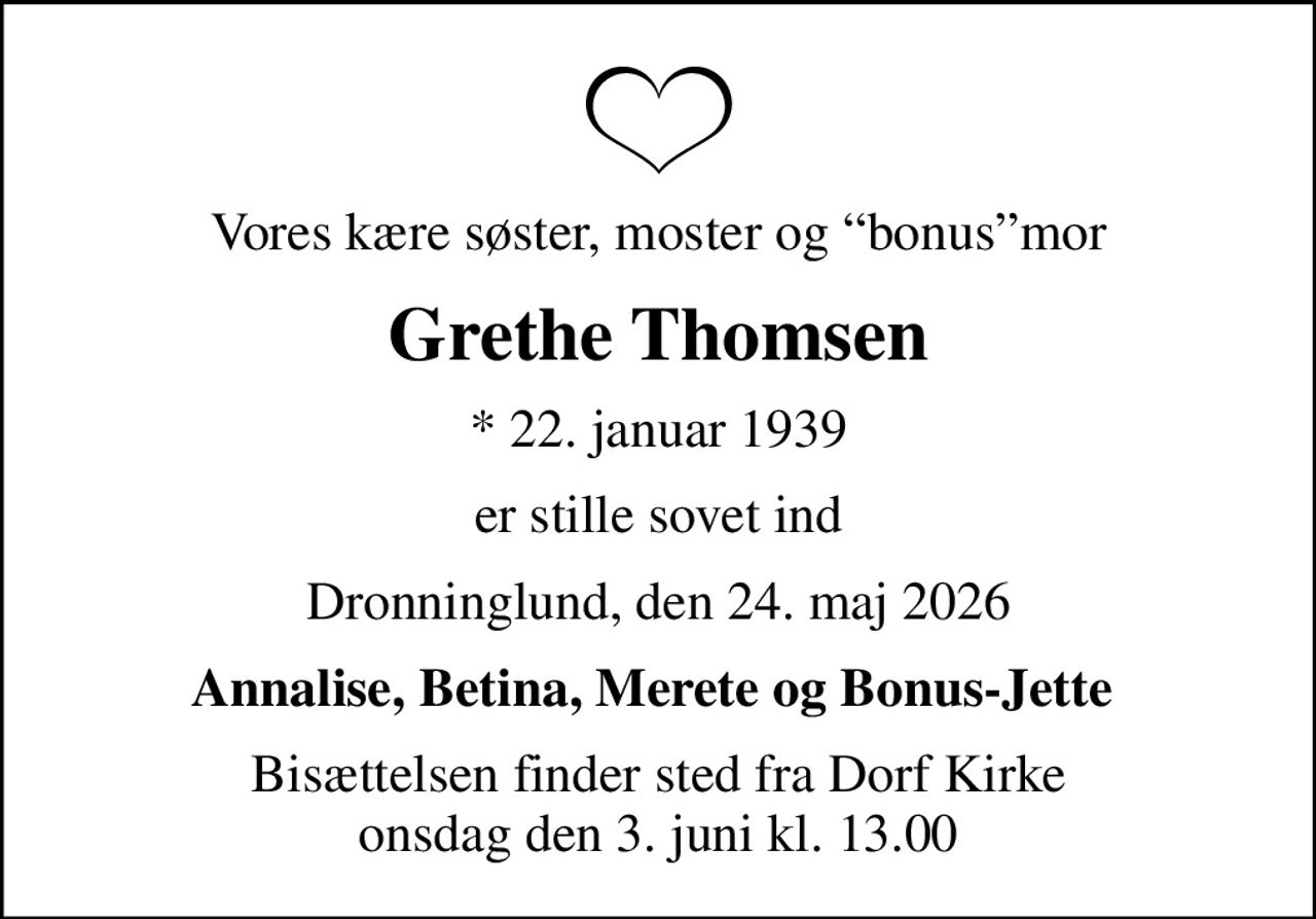 Grethe Thomsen | Danmarks største medie for mindesider og dødsannoncer