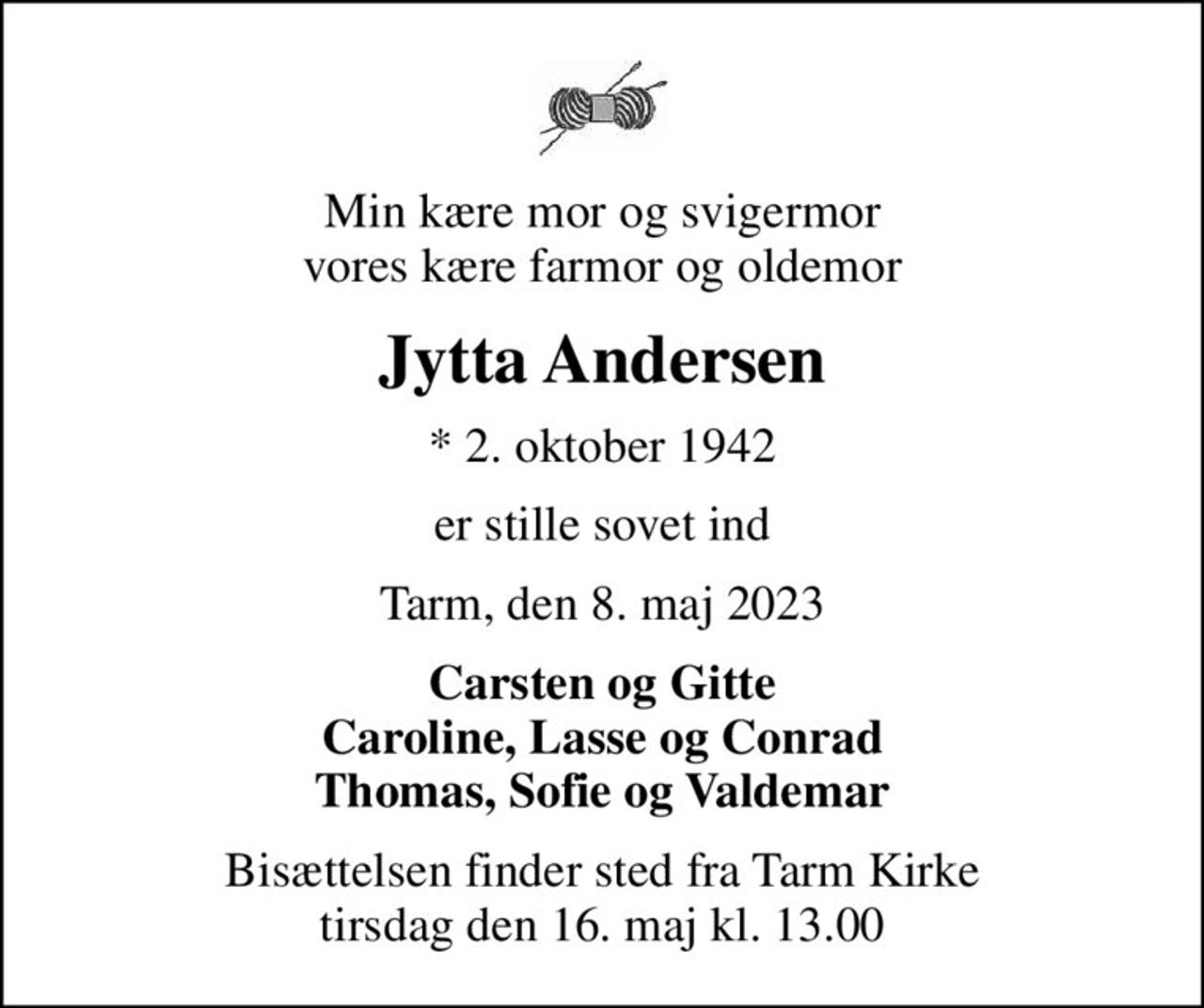 Jytta Andersen | Danmarks største medie for mindesider og dødsannoncer