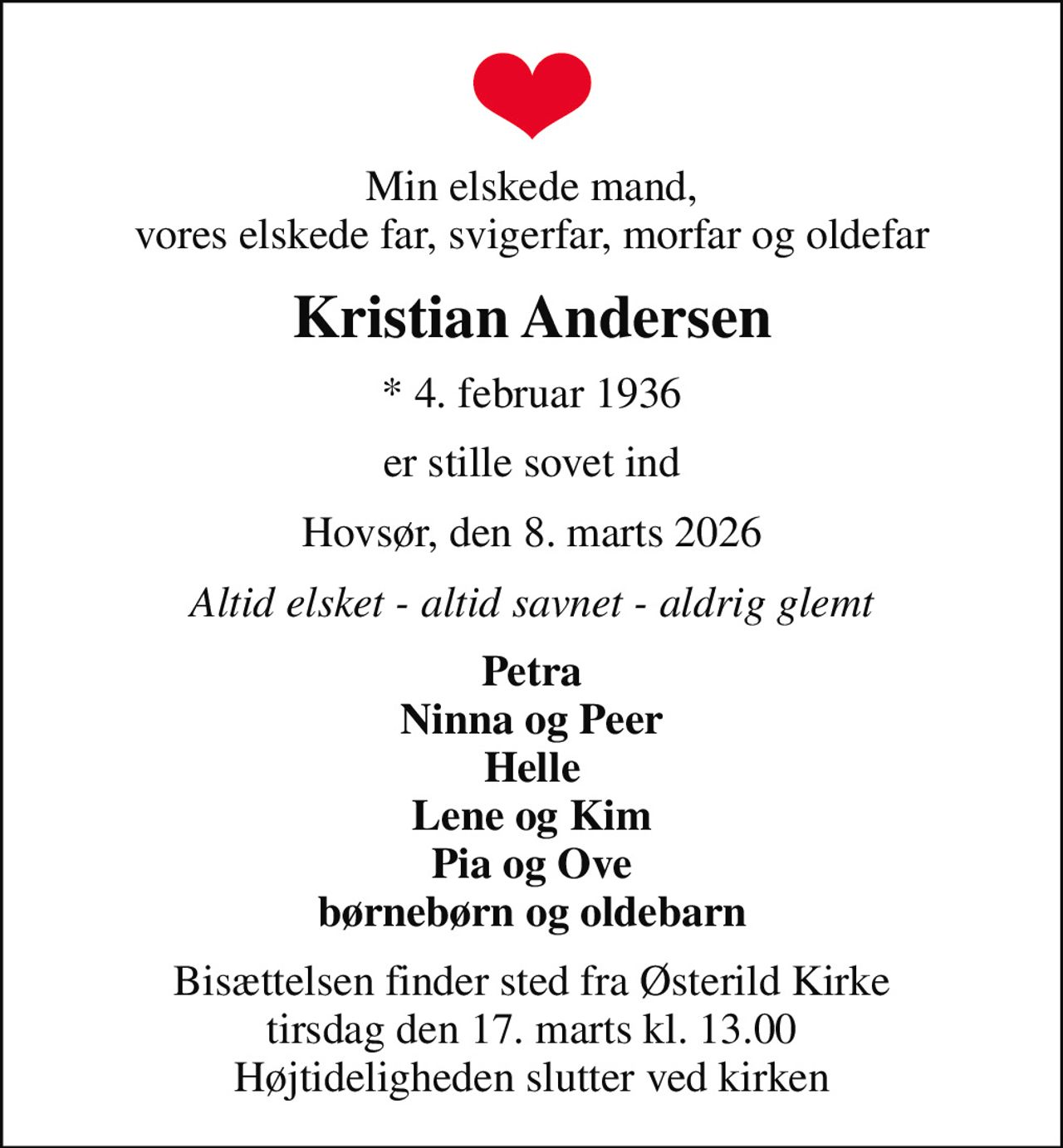 Kristian Andersen | Danmarks største medie for mindesider og dødsannoncer