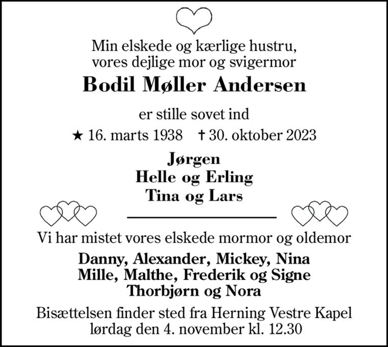 Bodil Møller Andersen | Dødsannoncer i Danmark