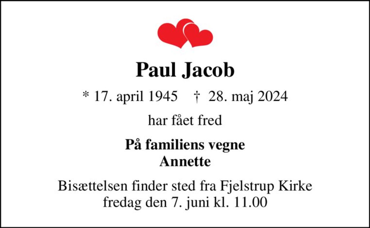 Paul Jacob | Danmarks største medie for mindesider og dødsannoncer