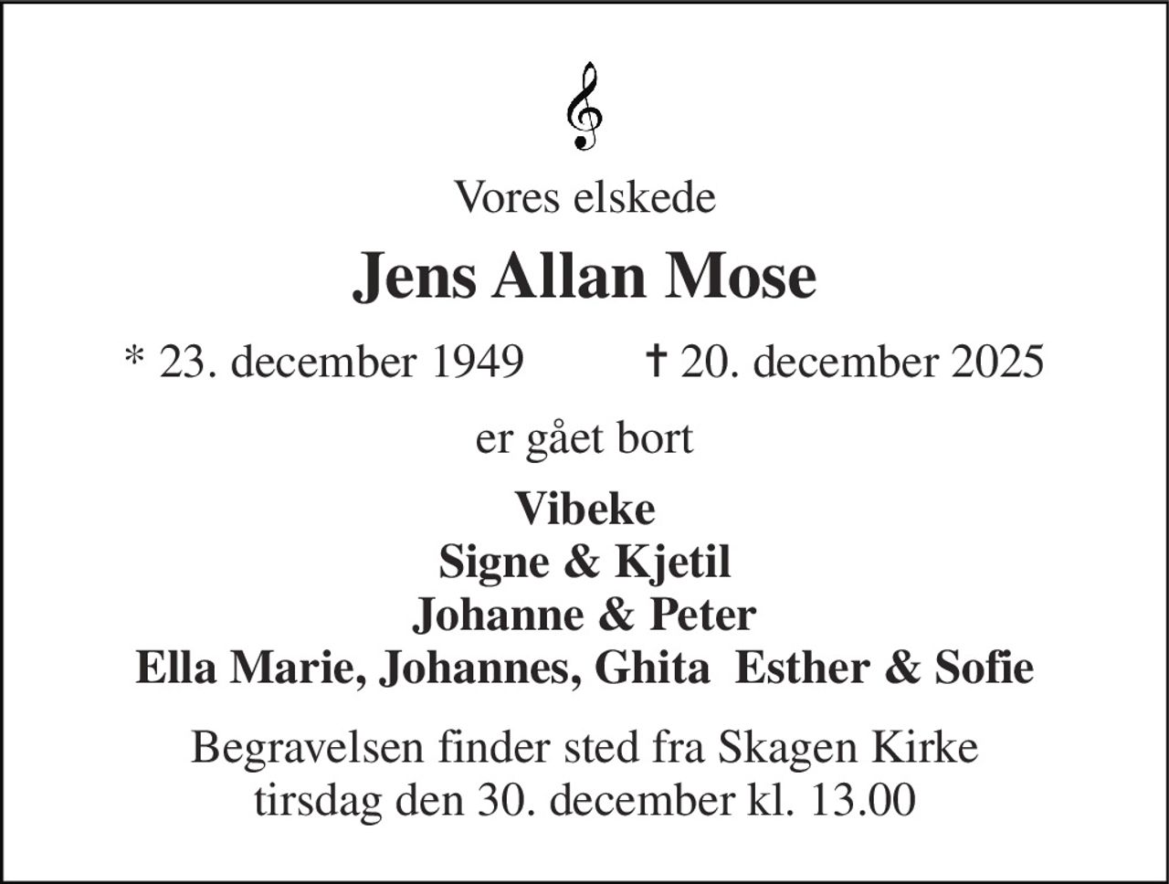 Jens Allan Mose | Danmarks største medie for mindesider og dødsannoncer