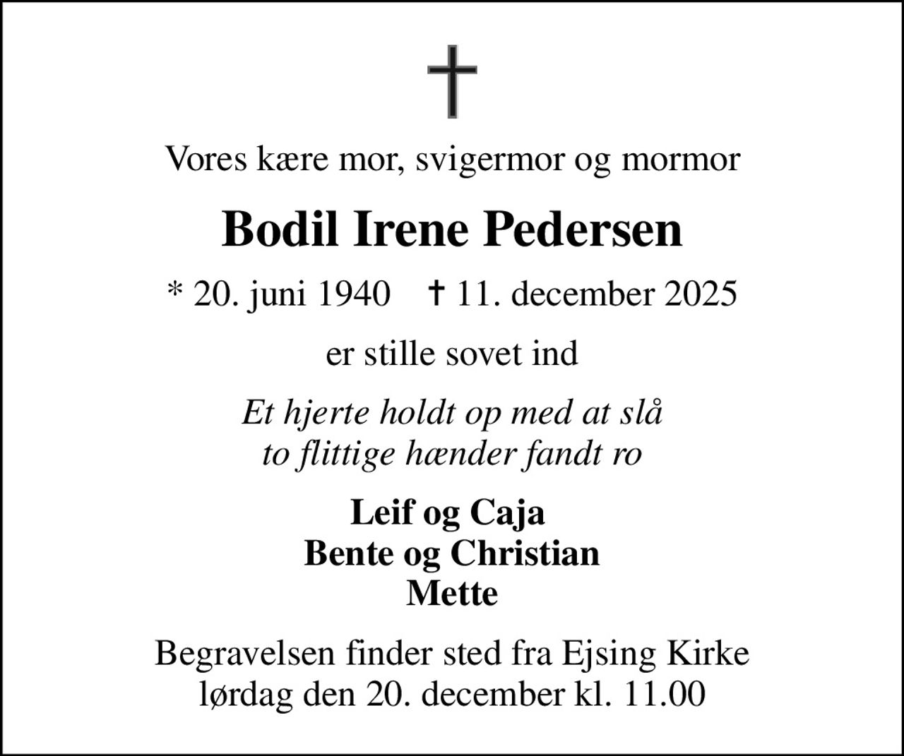 Bodil Irene Pedersen | Danmarks største medie for mindesider og dødsannoncer