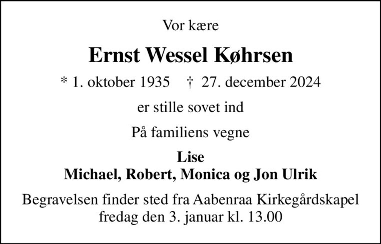 Ernst Wessel Køhrsen | Danmarks største medie for mindesider og ...
