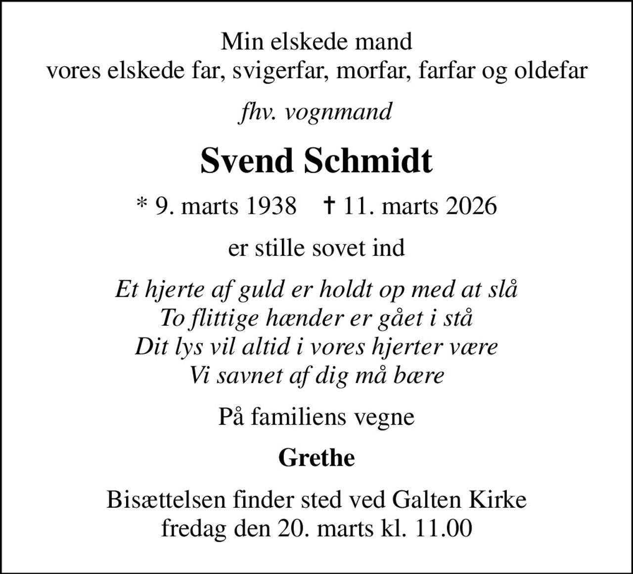 Svend Schmidt | Danmarks største medie for mindesider og dødsannoncer