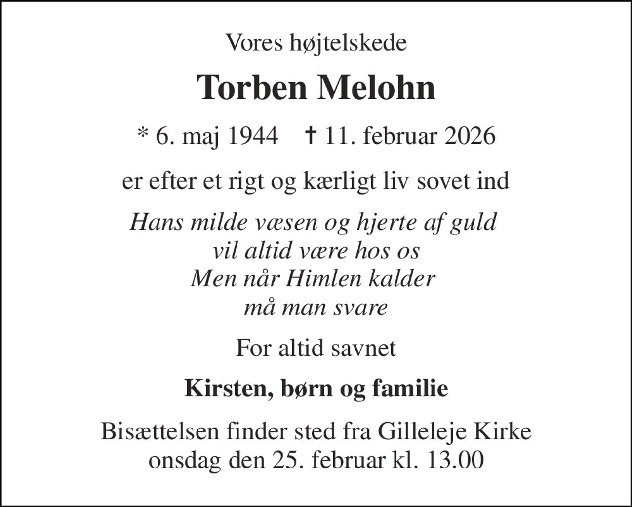 Torben Melohn | Danmarks største medie for mindesider og dødsannoncer