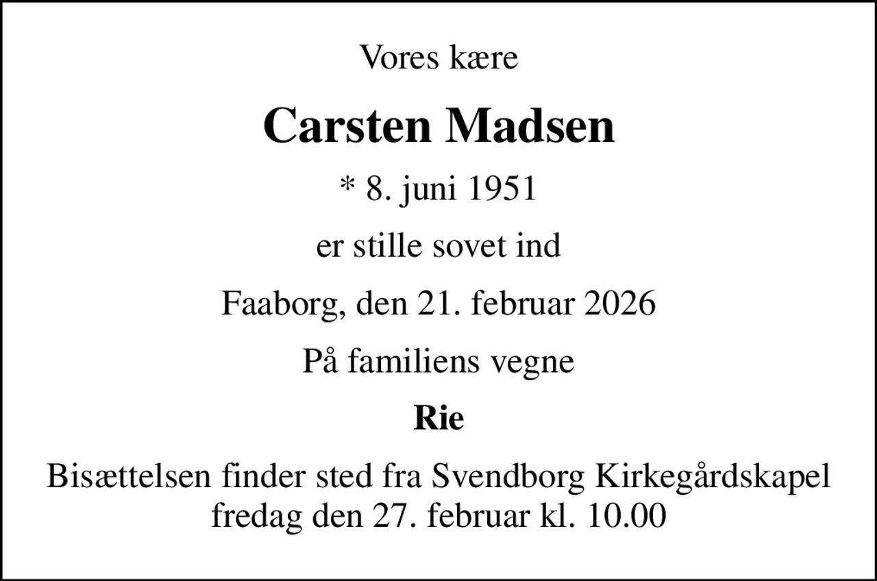 Carsten Madsen | Danmarks største medie for mindesider og dødsannoncer