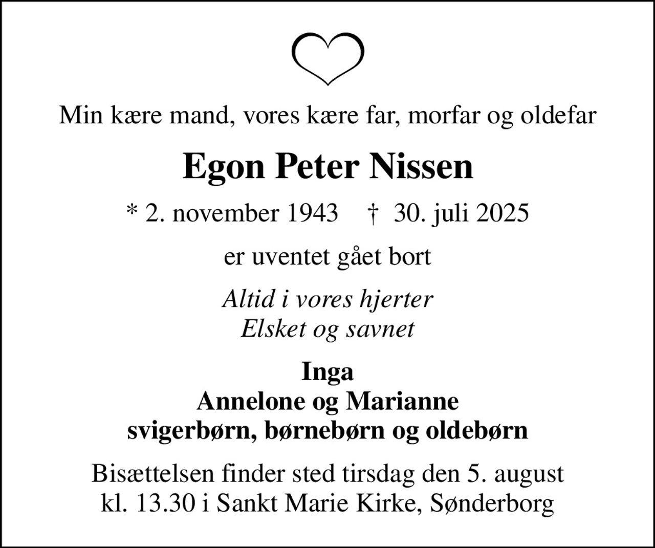 Egon Peter Nissen | Dødsannoncer i Danmark