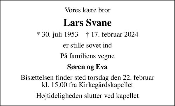 Lars Svane | Dødsannoncer i Danmark