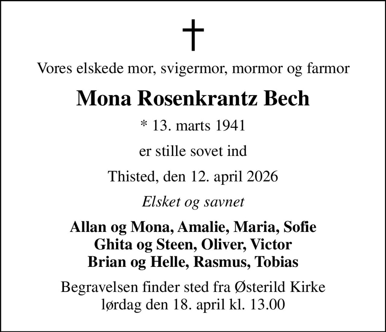 Mona Rosenkrantz Bech | Danmarks største medie for mindesider og ...