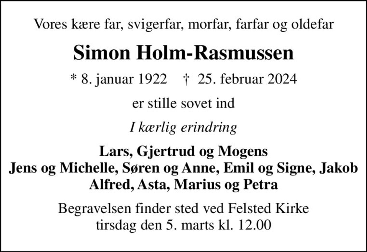 Simon Holm-Rasmussen | Dødsannoncer i Danmark