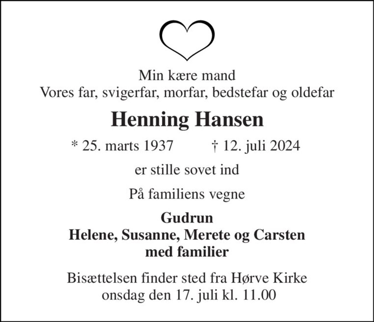 Henning Hansen | Danmarks største medie for mindesider og dødsannoncer