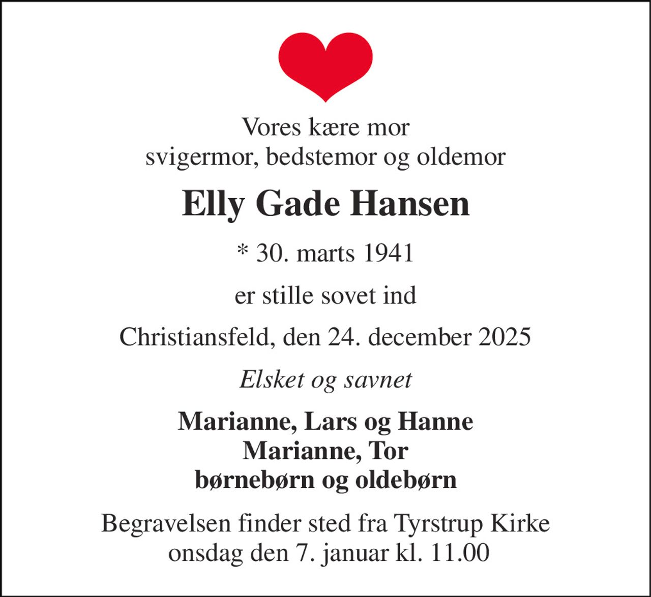 Elly Gade Hansen | Danmarks største medie for mindesider og dødsannoncer