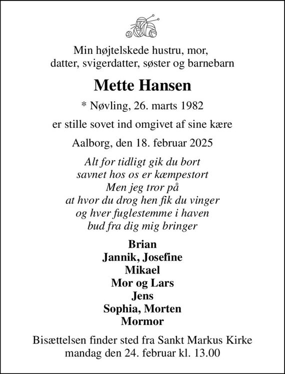 Mette Hansen | Dødsannoncer i Danmark