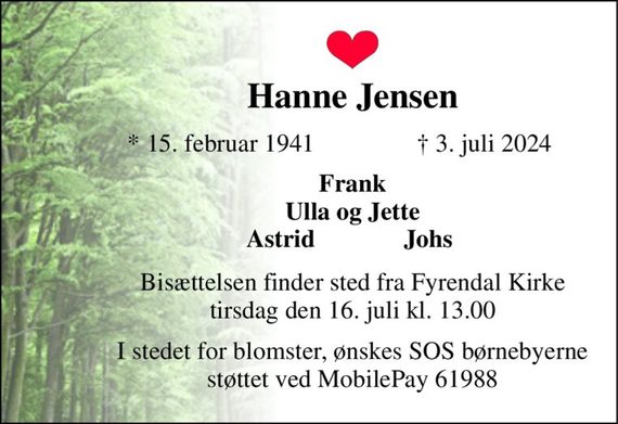 Hanne Birthe Jensen | Dødsannoncer i Danmark