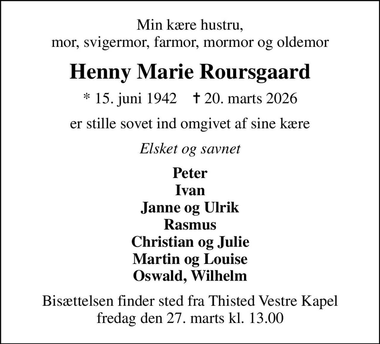 Henny Marie Roursgaard | Danmarks største medie for mindesider og ...