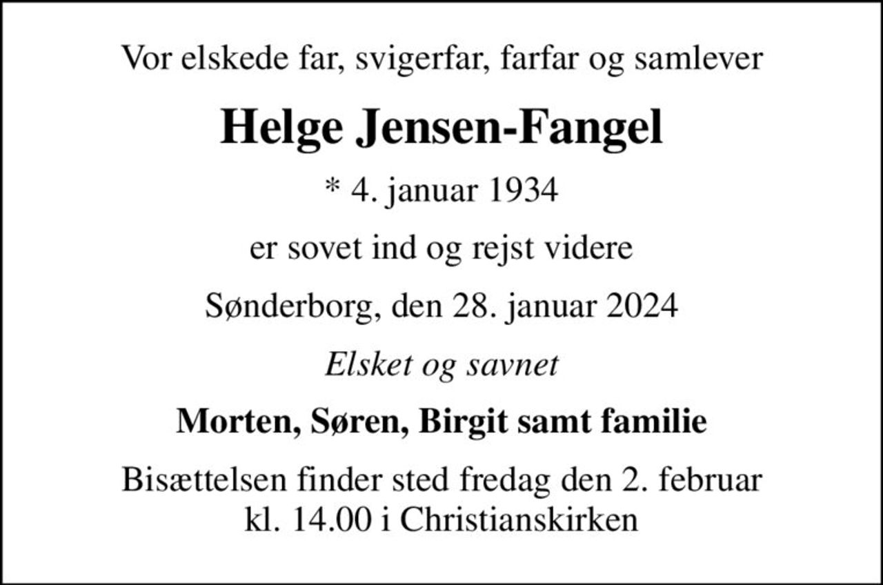 Helge Jensen-Fangel | Danmarks største medie for mindesider og dødsannoncer
