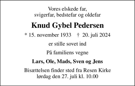 Knud Gotfred Gybel Pedersen | Dødsannoncer i Danmark