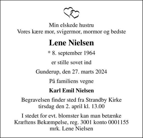 Lene Nielsen | Dødsannoncer i Danmark
