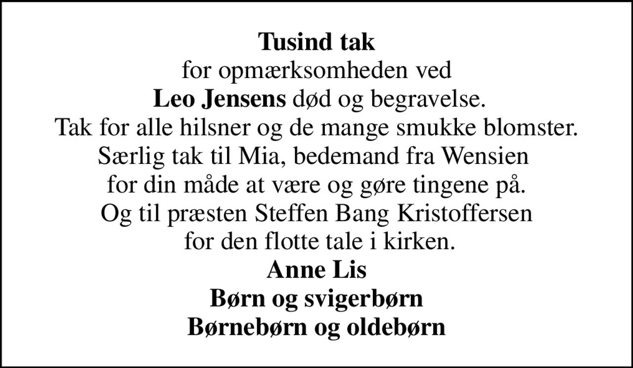 Leo Jensen | Danmarks største medie for mindesider og dødsannoncer