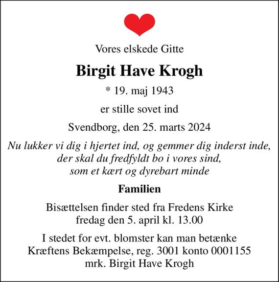 Birgit Have Krogh | Dødsannoncer i Danmark