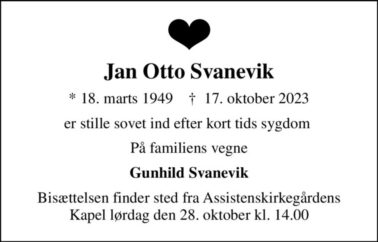 Jan Otto Svanevik | Danmarks største medie for mindesider og dødsannoncer