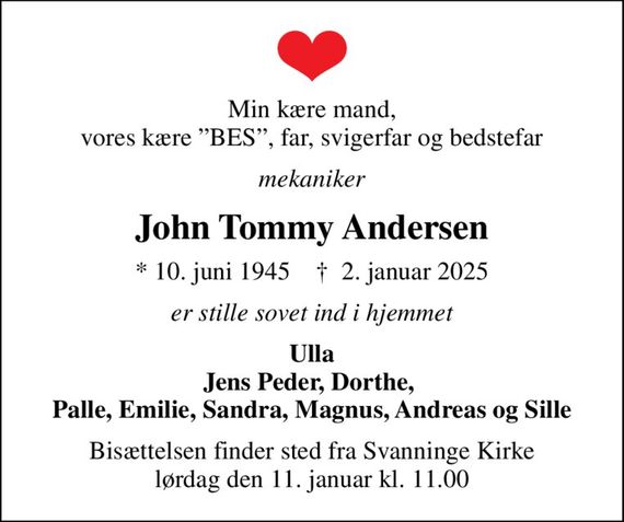 John Tommy Andersen | Dødsannoncer i Danmark