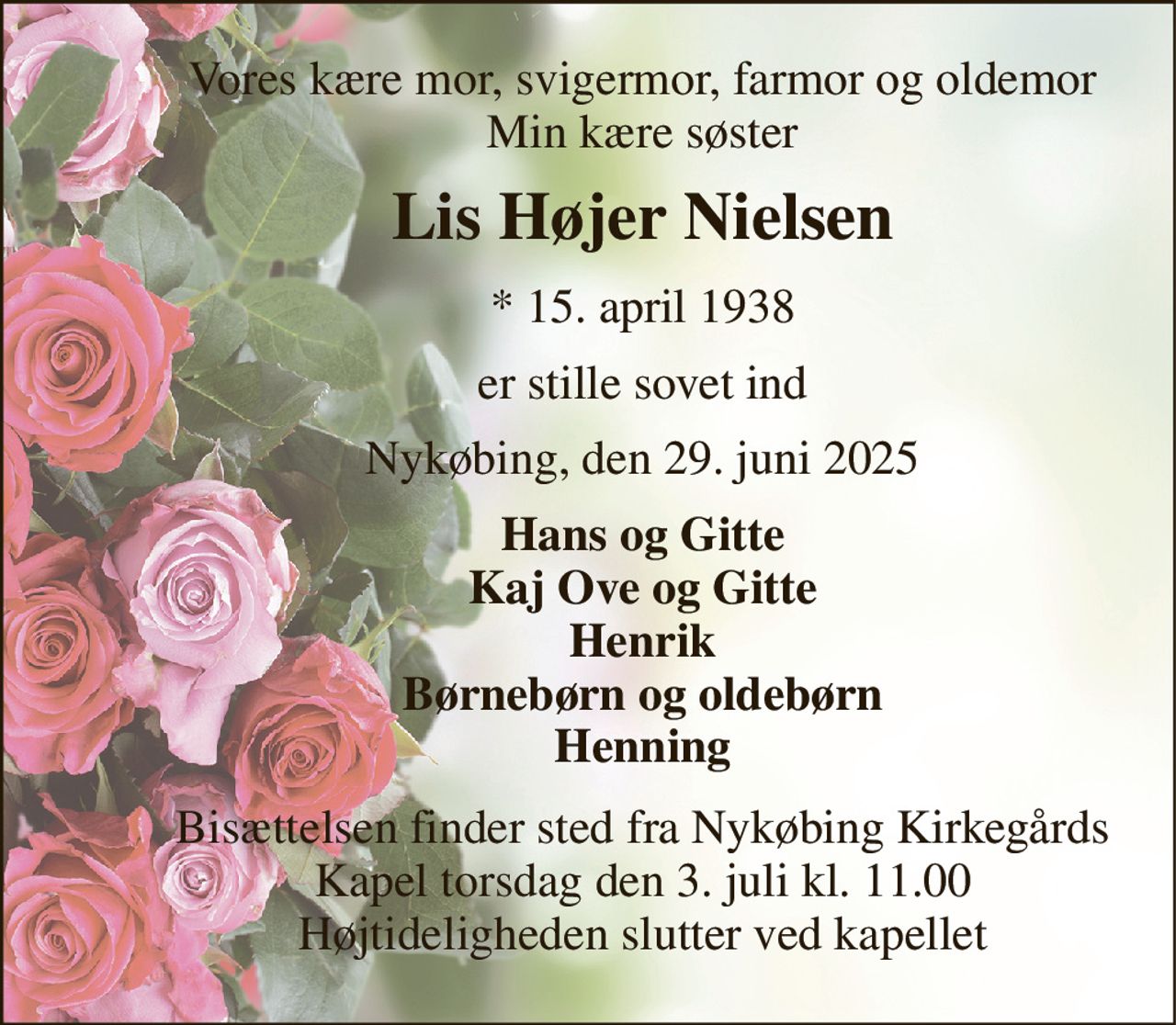 Lis Højer Nielsen | Dødsannoncer i Danmark