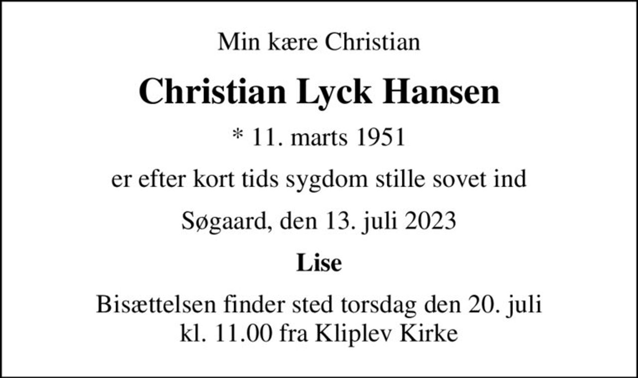 Christian Lyck Hansen | Danmarks største medie for mindesider og ...