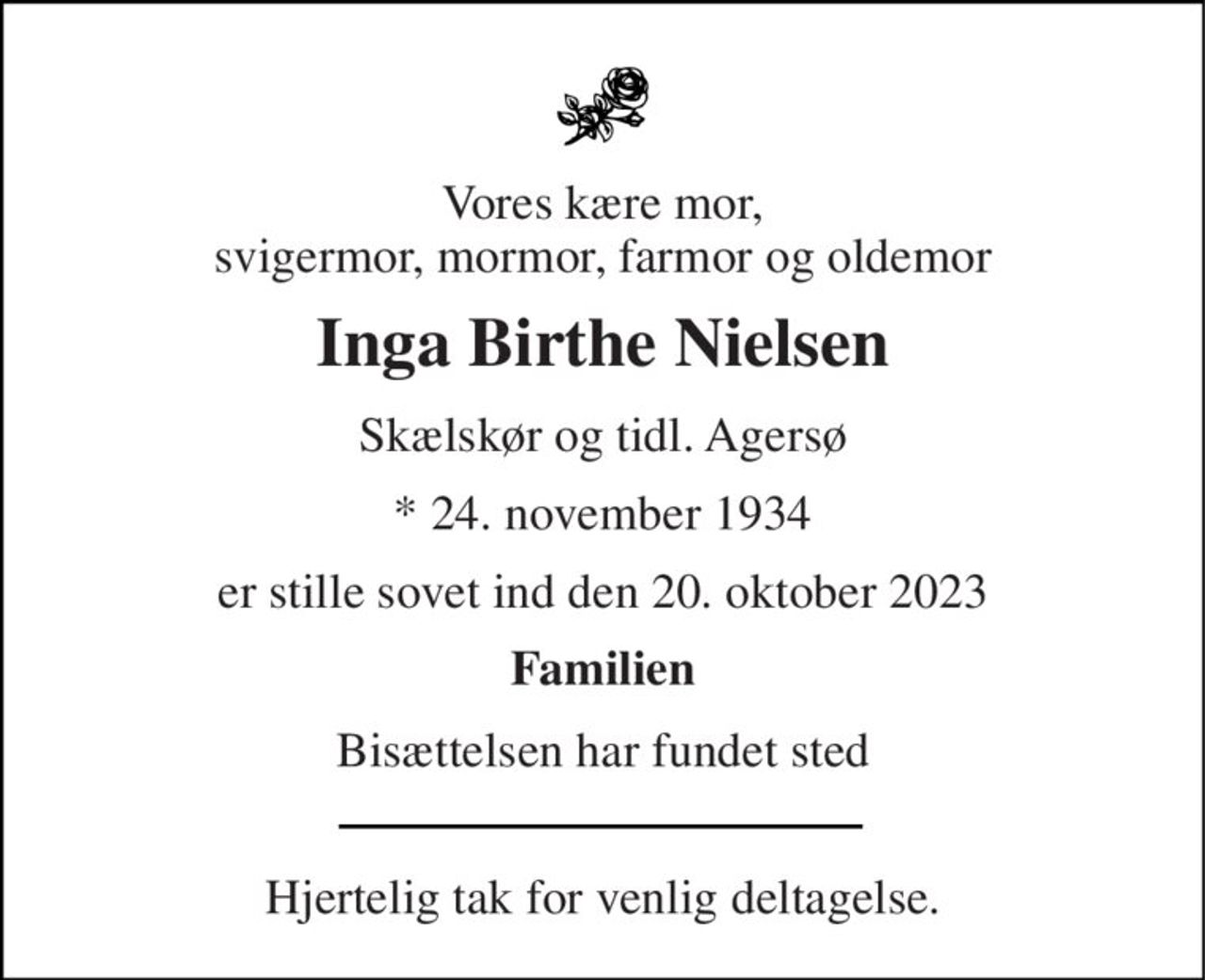 Inga Birthe Nielsen | Dødsannoncer i Danmark