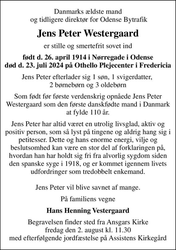 Jens Peter Westergaard | Dødsannoncer i Danmark
