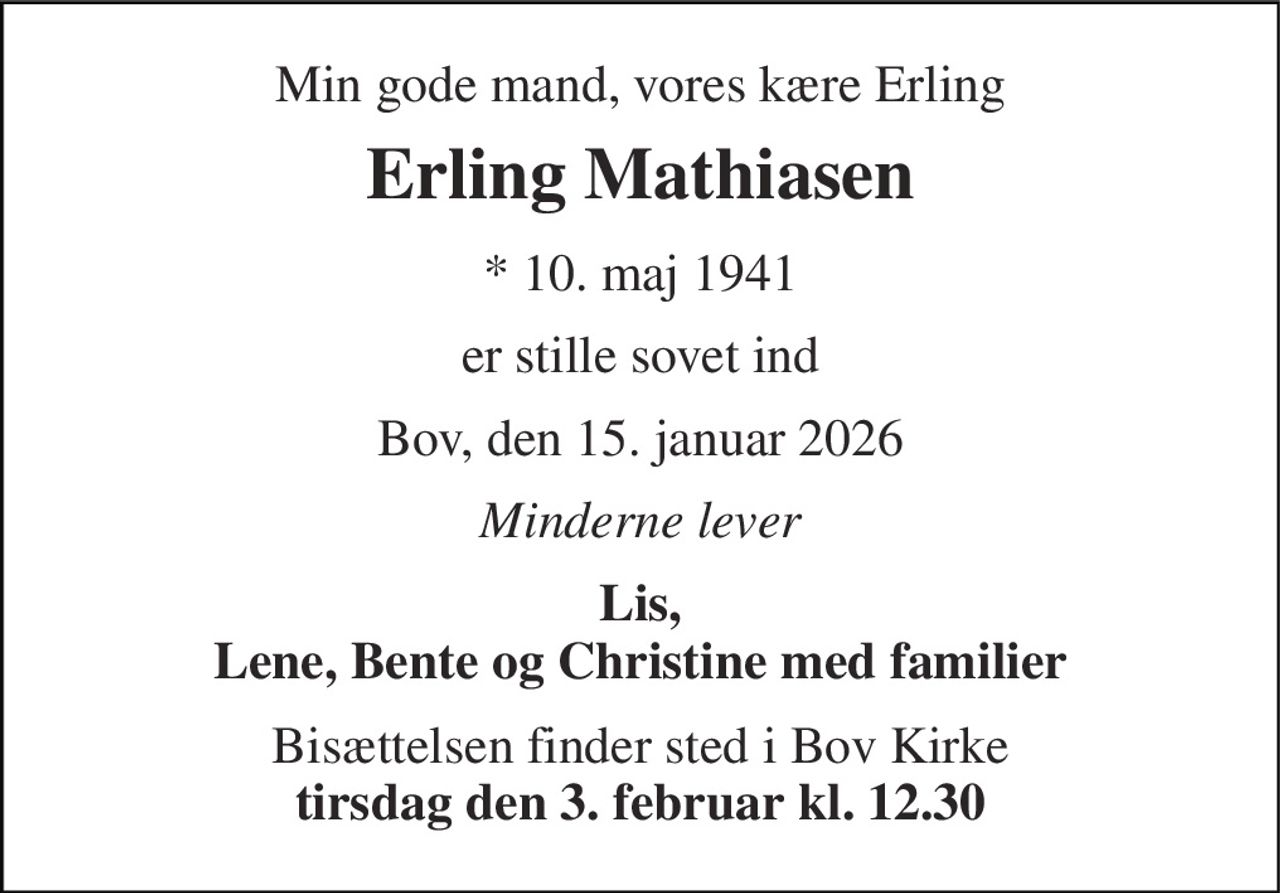 Erling Mathiasen | Danmarks største medie for mindesider og dødsannoncer