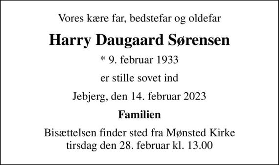 Harry Daugaard Sørensen | Dødsannoncer i Danmark