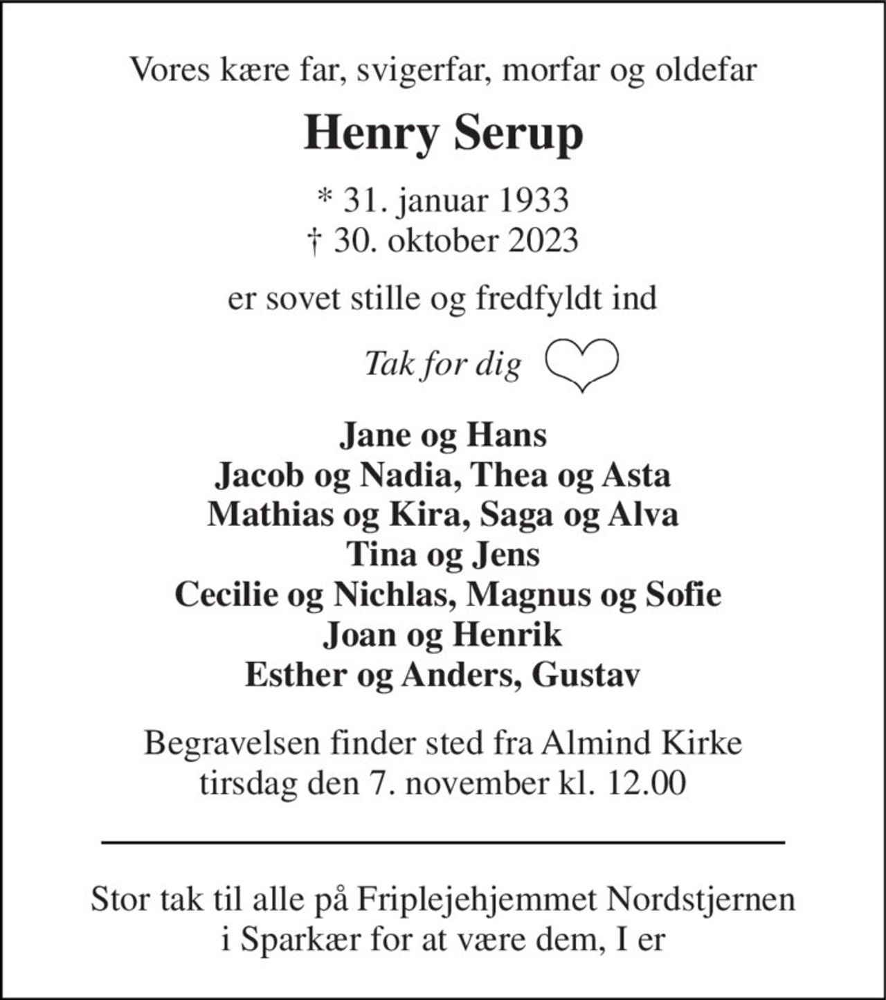 Henry Serup | Danmarks største medie for mindesider og dødsannoncer