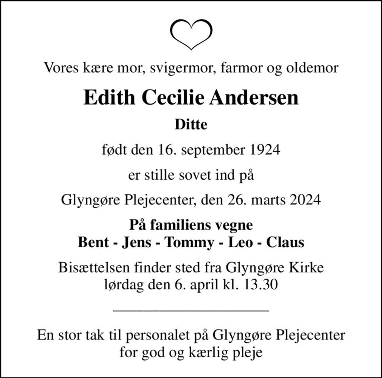 Edith Cecilie Andersen | Danmarks største medie for mindesider og ...
