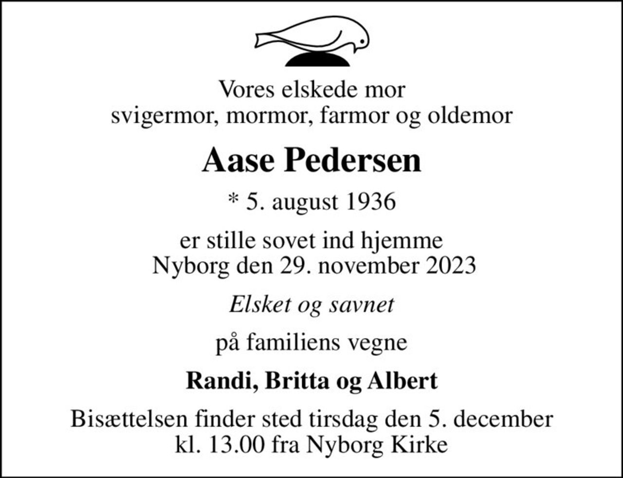 Aase Pedersen | Dødsannoncer i Danmark