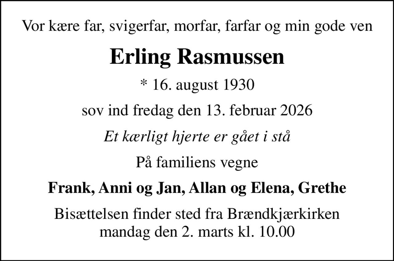 Erling Rasmussen | Danmarks største medie for mindesider og dødsannoncer