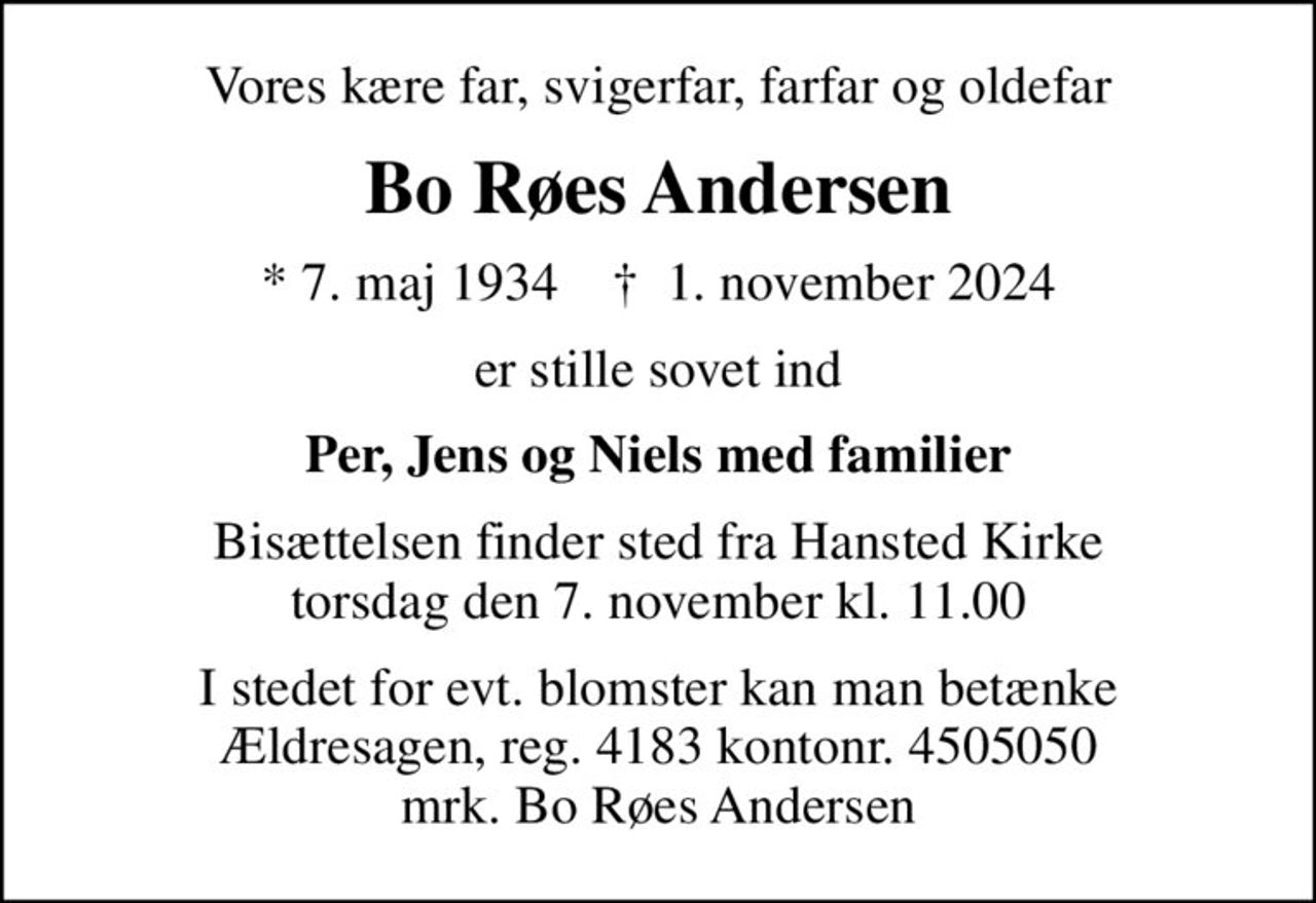 Bo Røes Andersen | Danmarks største medie for mindesider og dødsannoncer