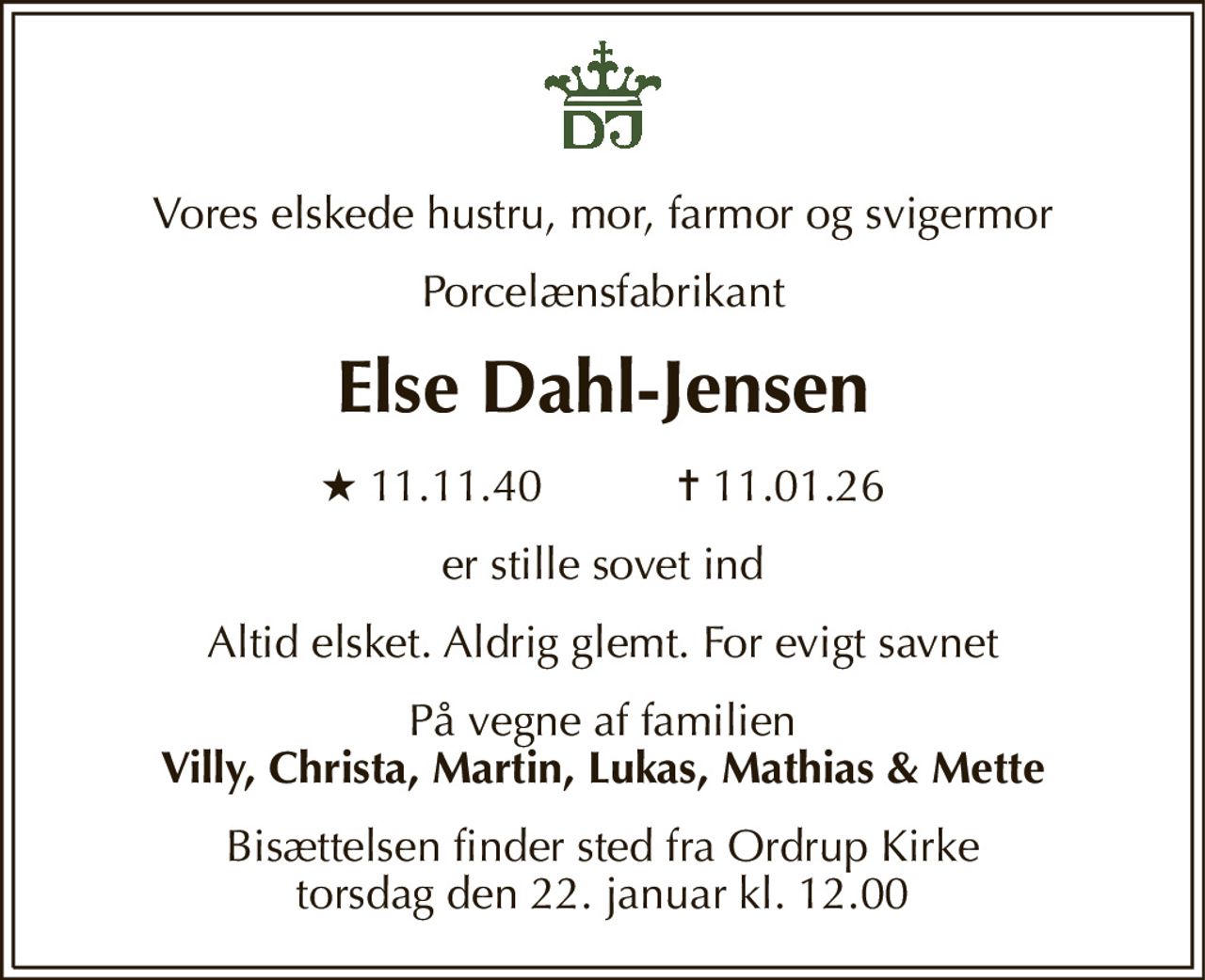 Else Dahl-Jensen | Danmarks største medie for mindesider og dødsannoncer
