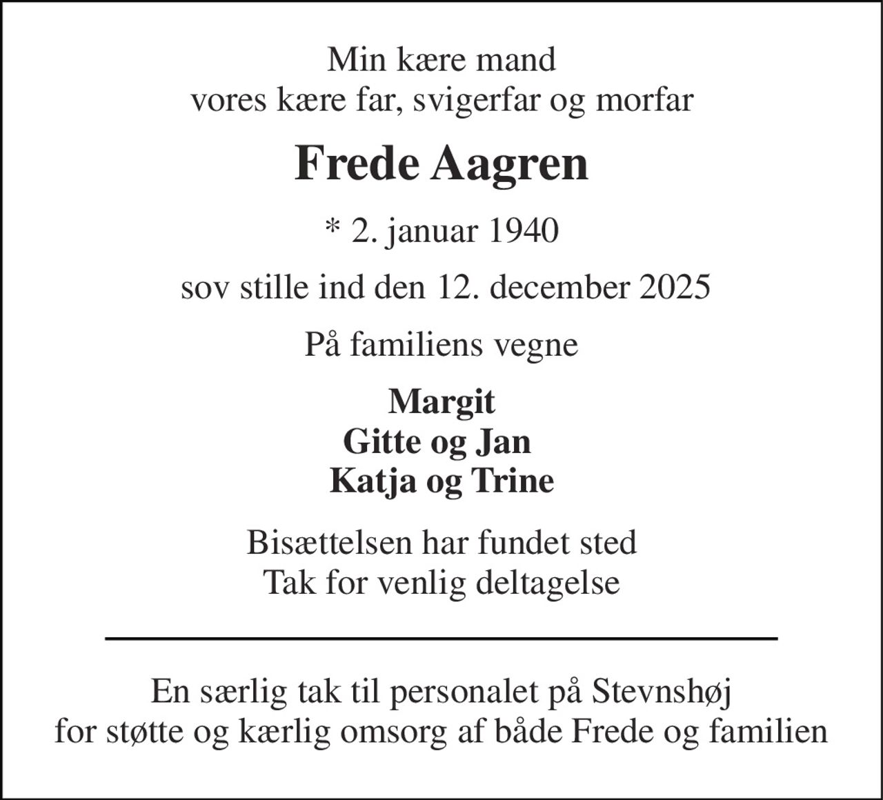 Frede Helge Banke Aagren | Danmarks største medie for mindesider og ...