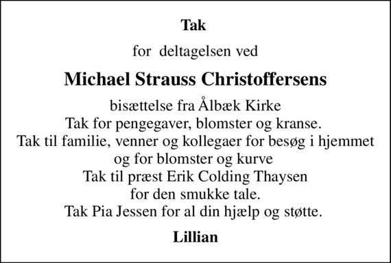 Michael Strauss Christoffersen | Dødsannoncer i Danmark